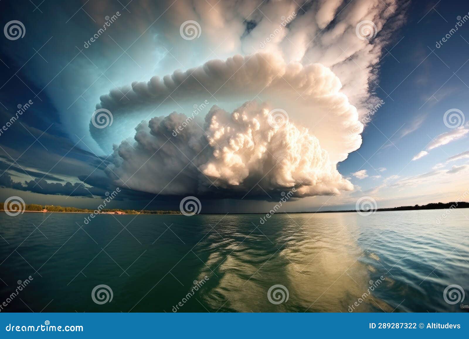 Wide-angle View of a Supercell Storm Over a Lake or Ocean Stock ...
