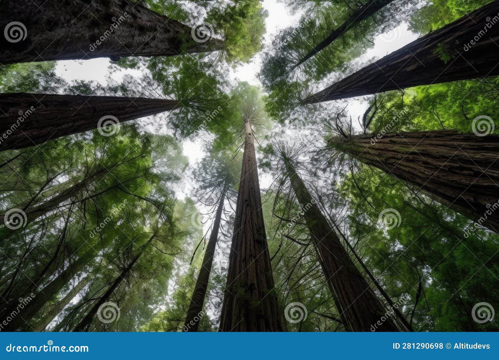 Wide-angle View of Towering Redwood Trees Stock Illustration ...