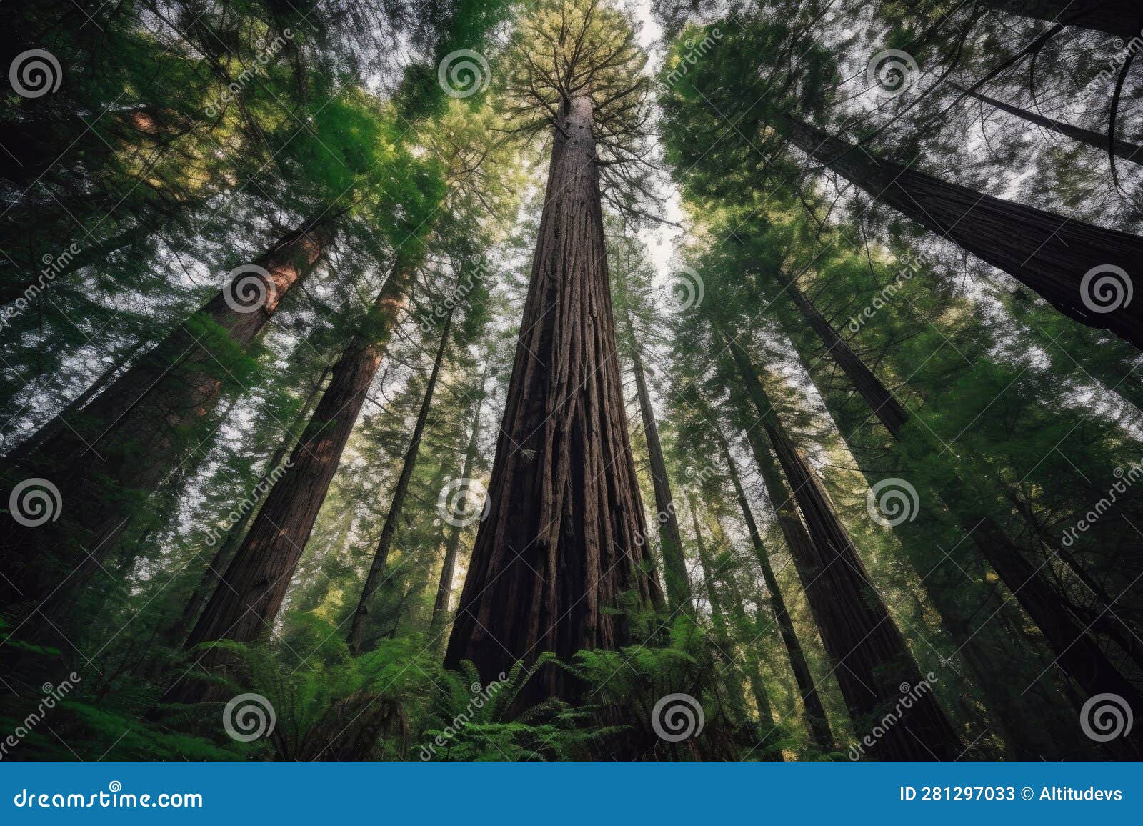 Towering Redwood Trees In A Misty Forest Isolated On A Transparent ...