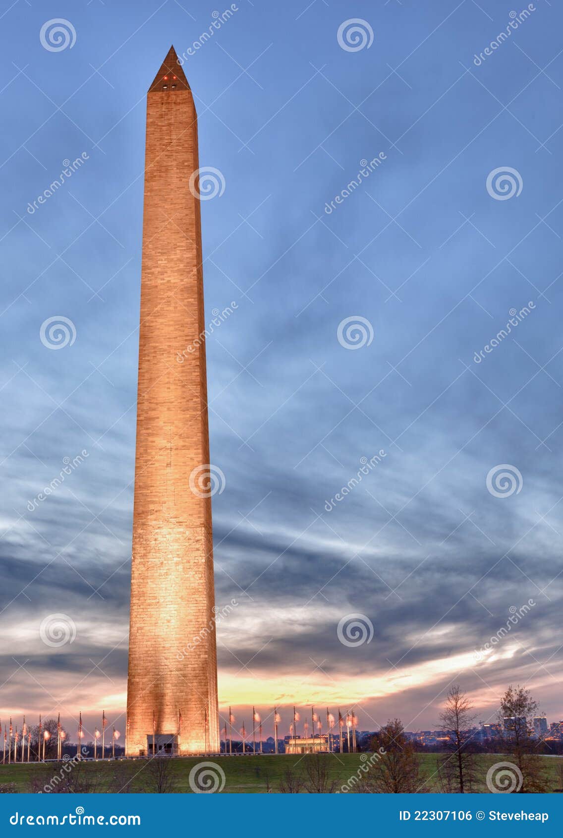 Wide Angle View of Washington Monument Stock Photo - Image of flags ...