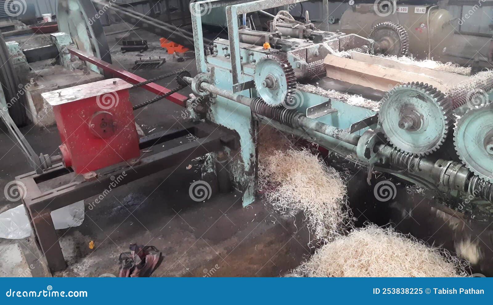 Wide-angle View of Working Wood Wool and Chopper Processing Machine or ...