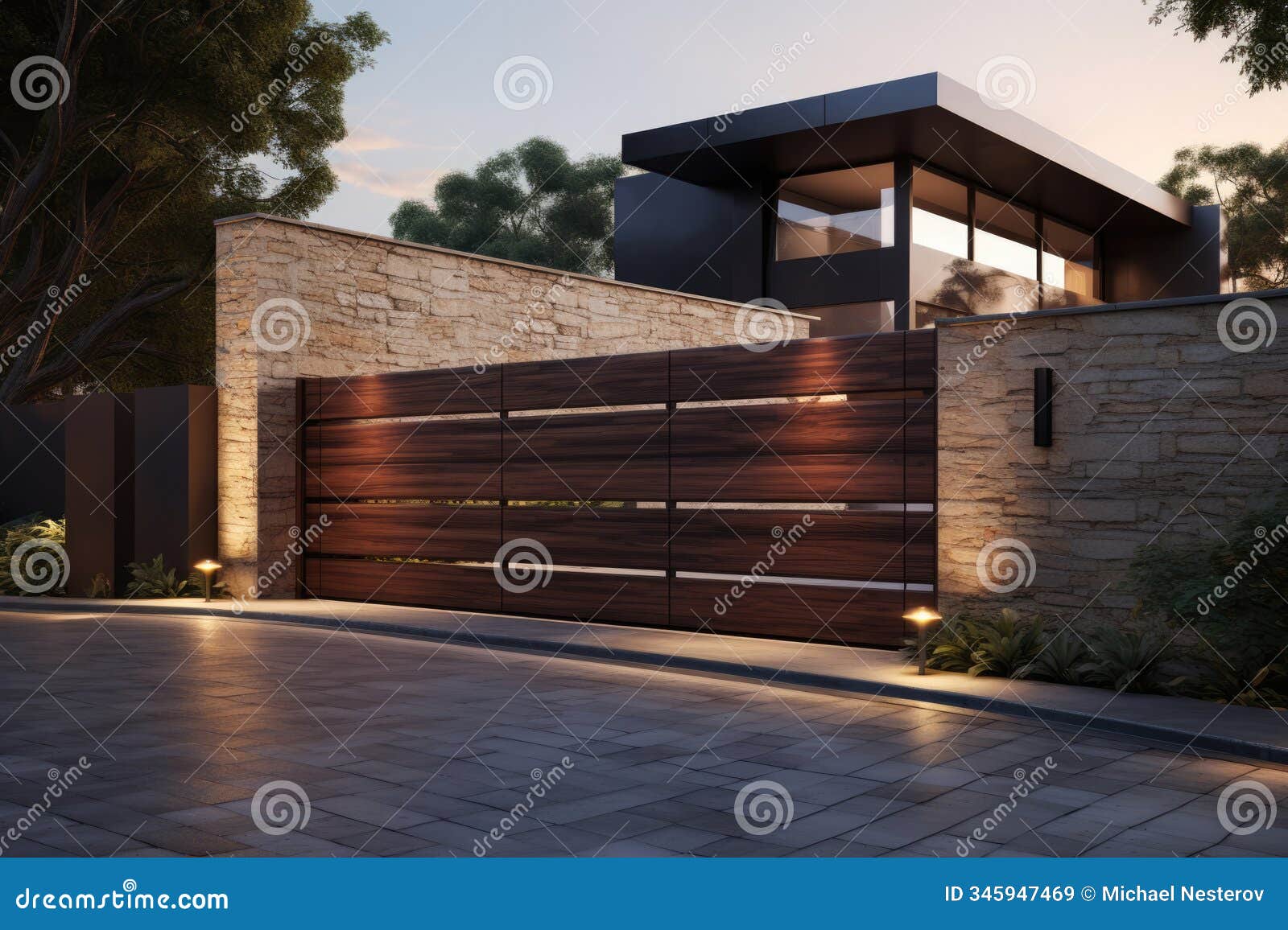 Wide Automatic Gate with Remote Control Stock Image - Image of design ...