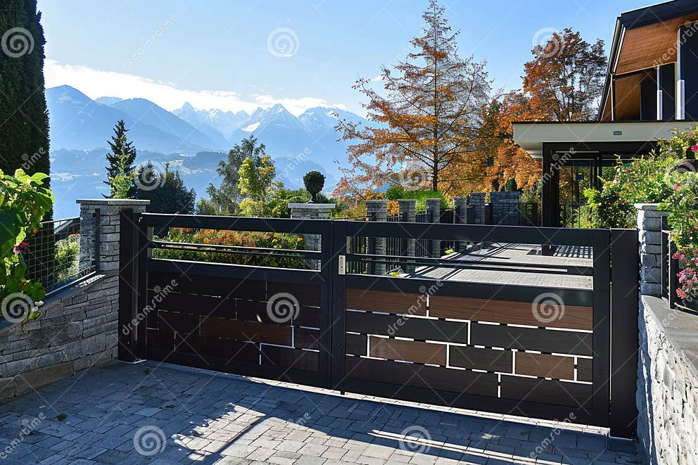 Wide Automatic Gate with Remote Control Stock Image - Image of ...