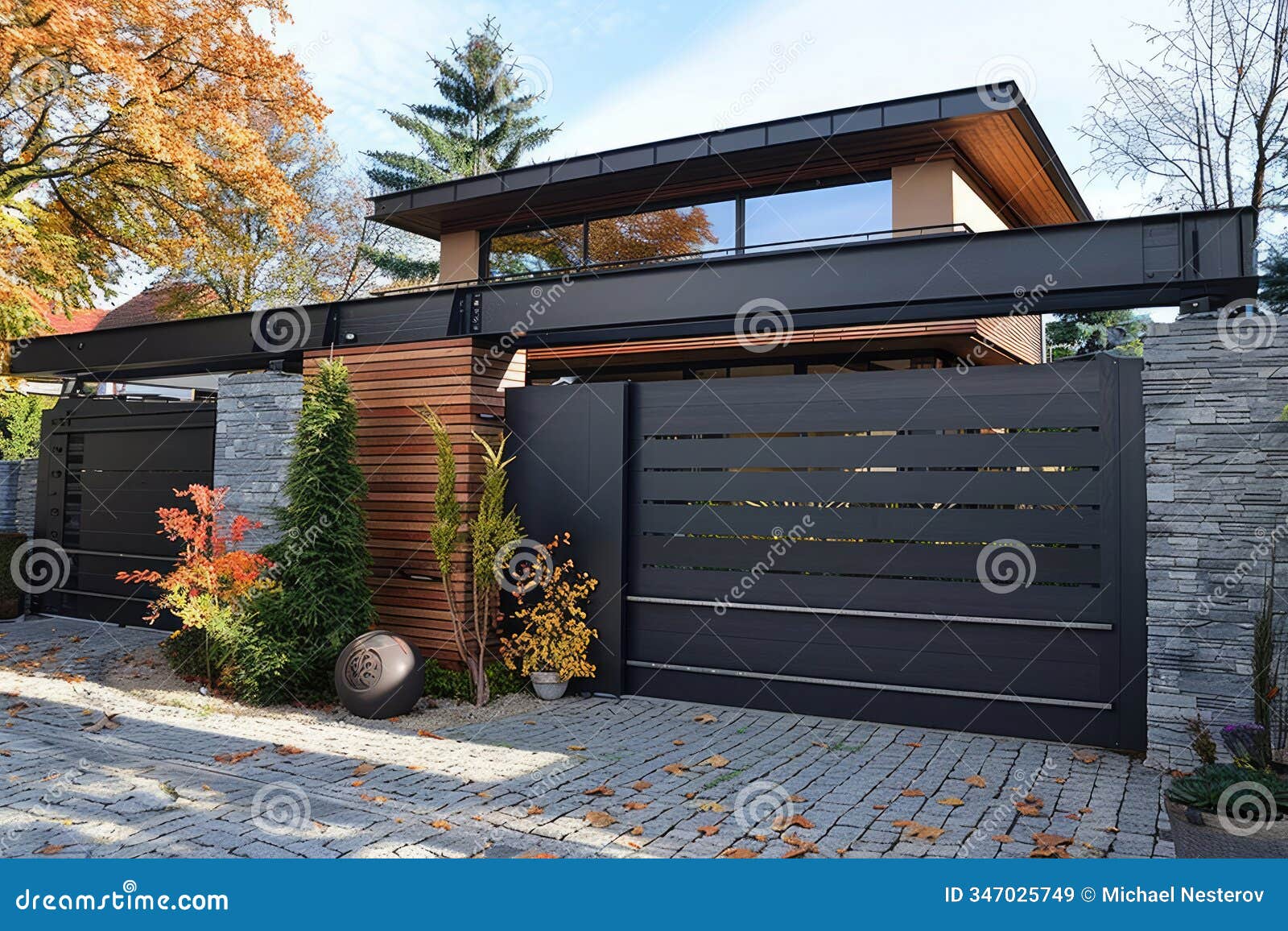 Wide Automatic Gate with Remote Control Stock Image - Image of home ...