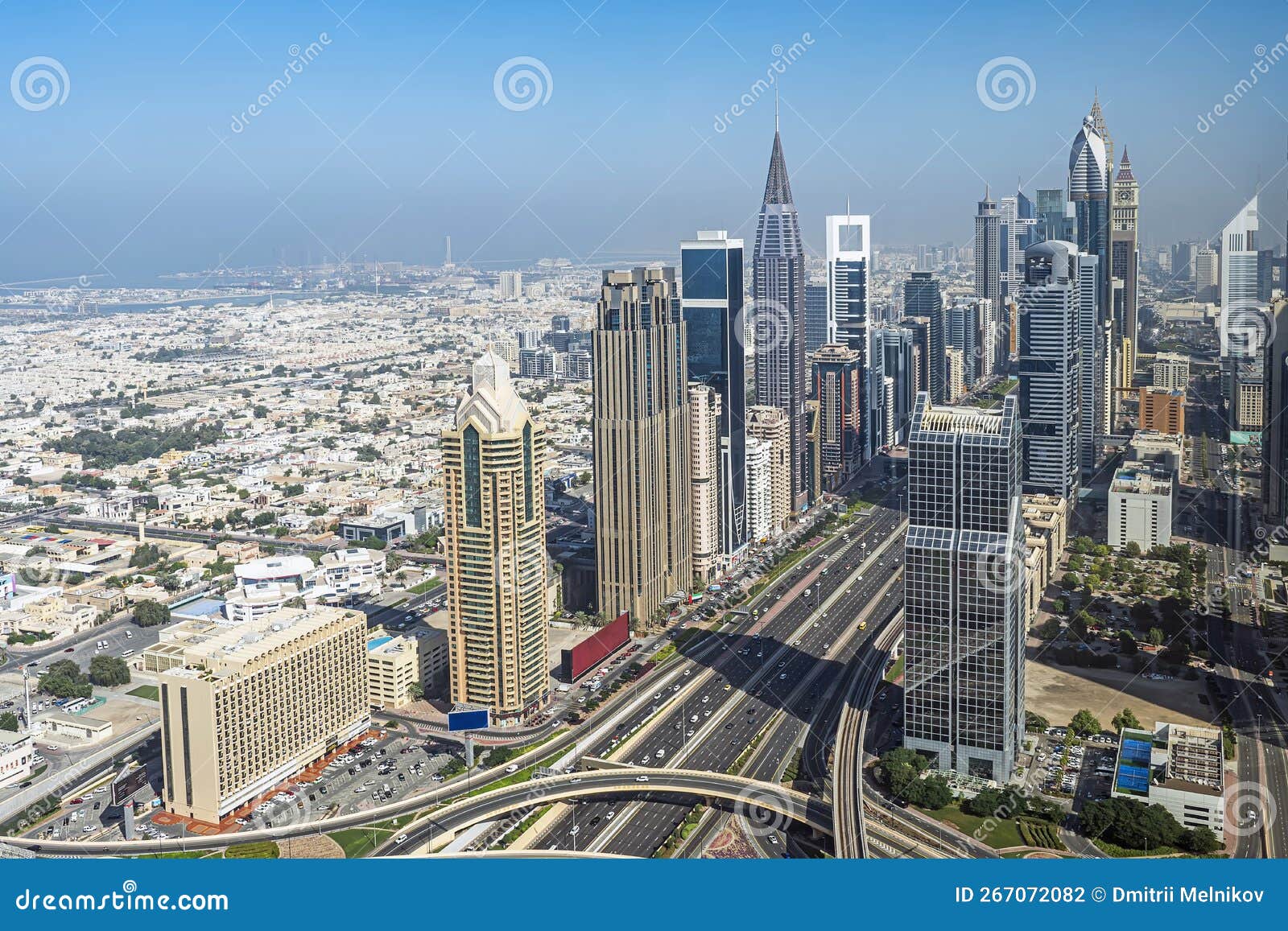 Wide Avenue among the Skyscrapers of Dubai Top View. Stock Photo ...