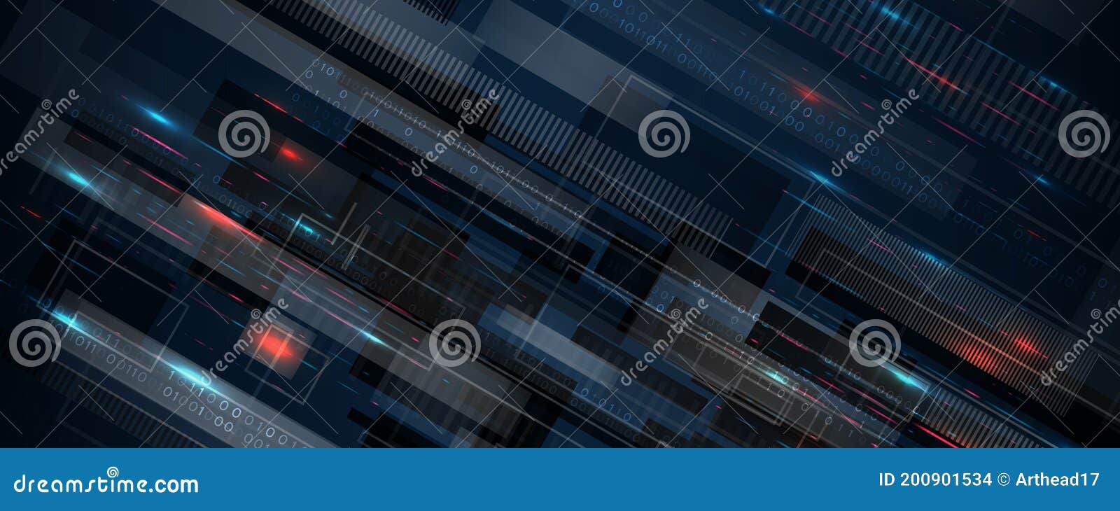 Wide Background with Various Technological Elements. Hi-tech Computer ...