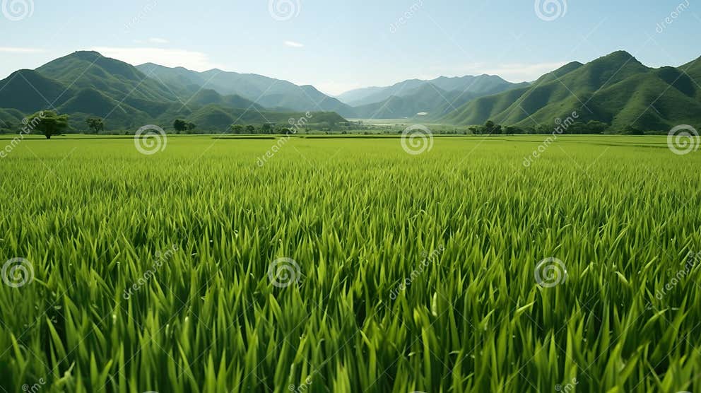 Wide Big Grass Field in the Mountains Stock Illustration - Illustration ...
