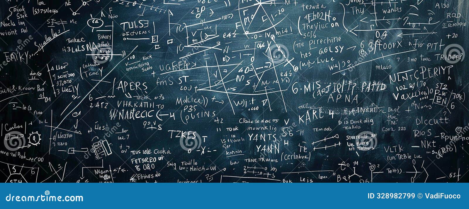Wide Blackboard Inscribed with Scientific Formulas and Calculations in ...