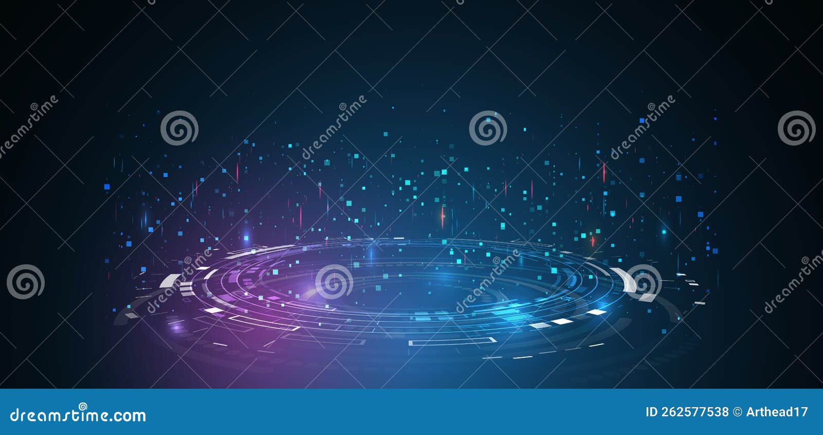 Wide Blue Background with Various Technological Elements. Abstract ...