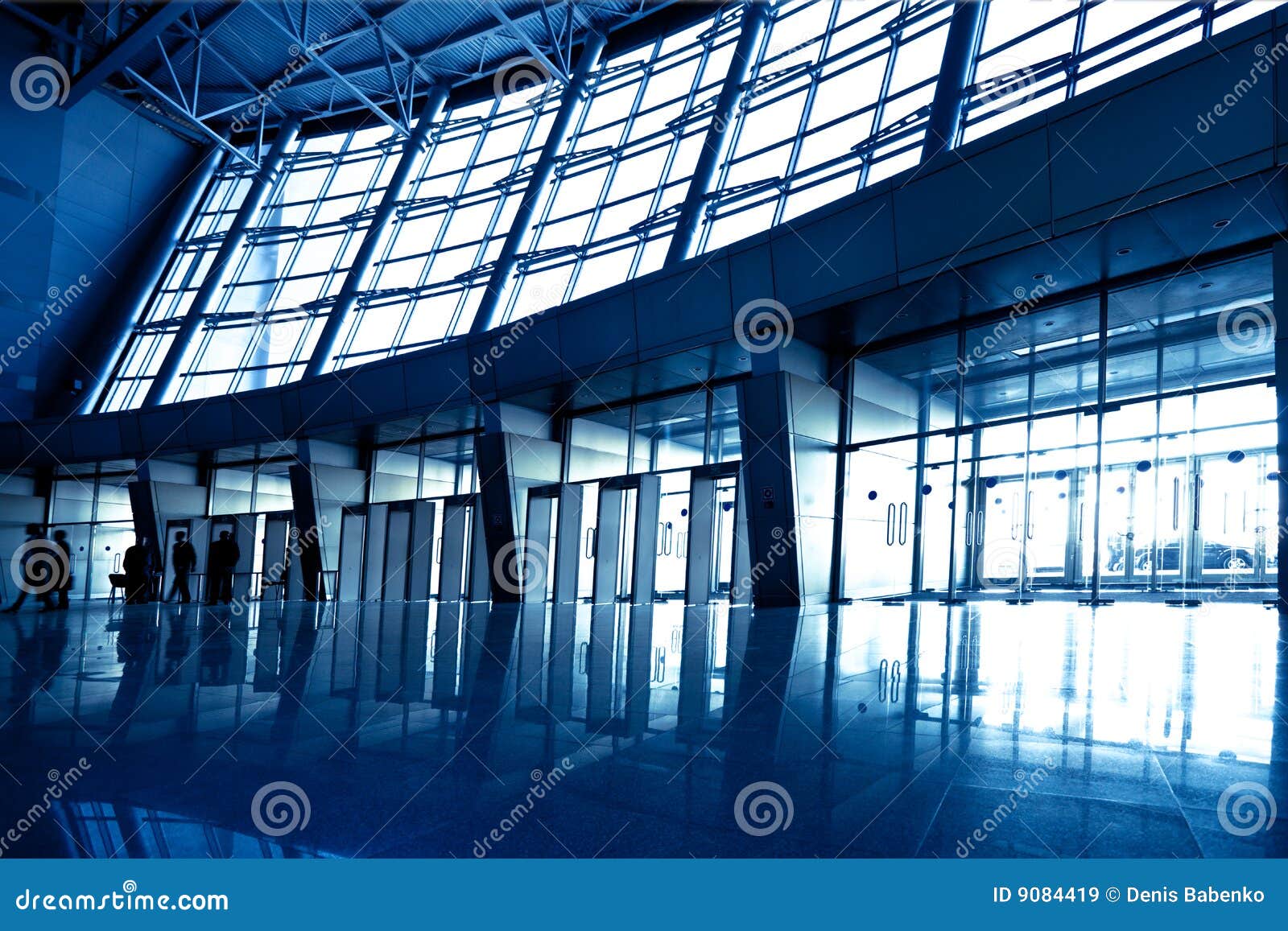 Wide blue hall stock image. Image of futuristic, indoor - 9084419
