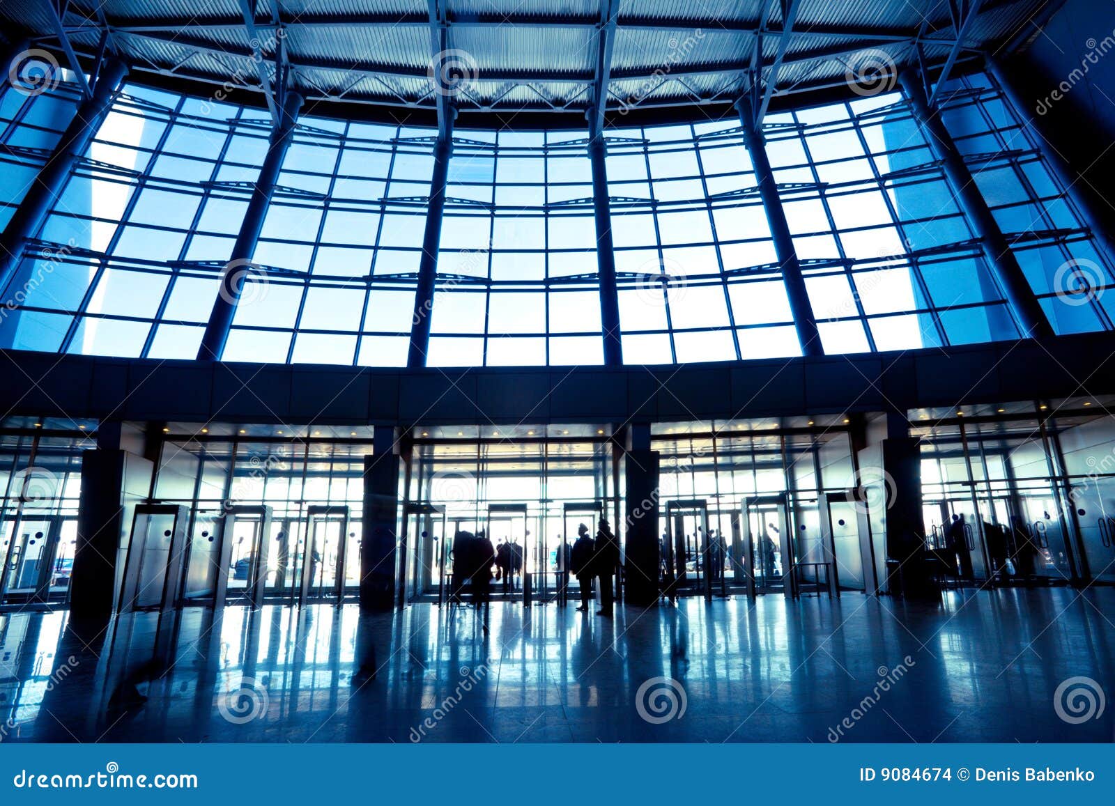 Wide blue hall stock photo. Image of center, hallway, exit - 9084674