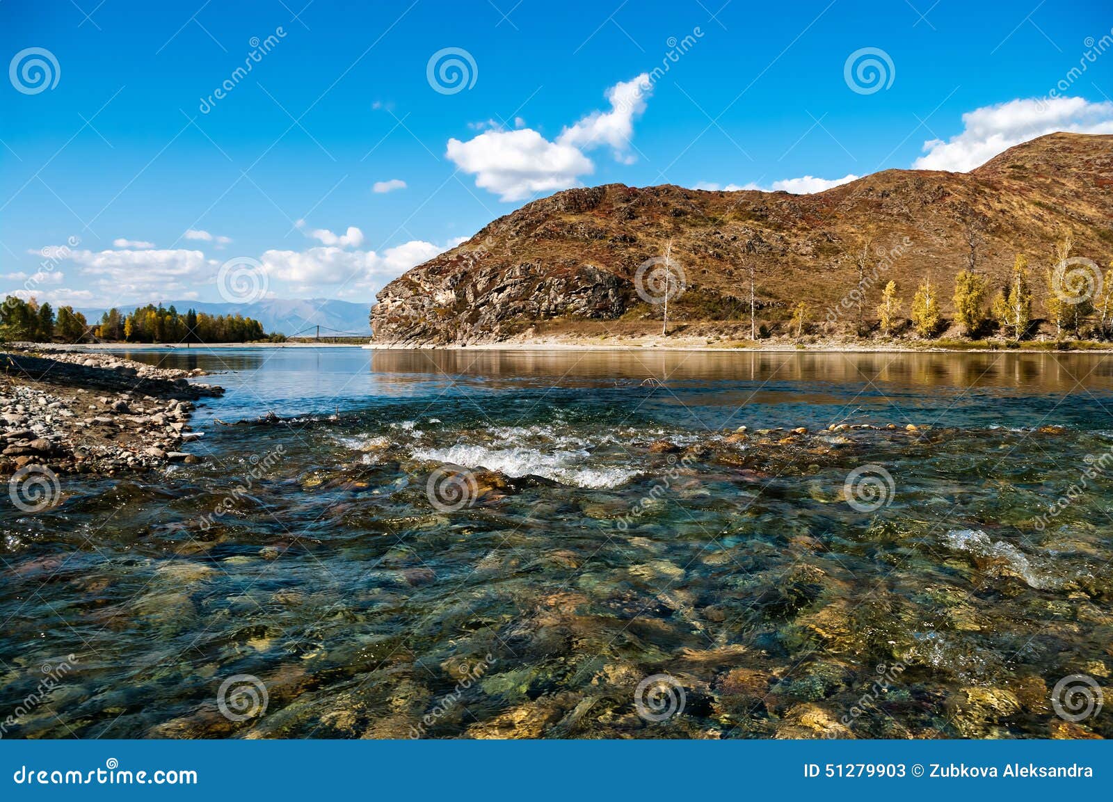Wide Blue River Flows in the Mountains Stock Image - Image of hill ...