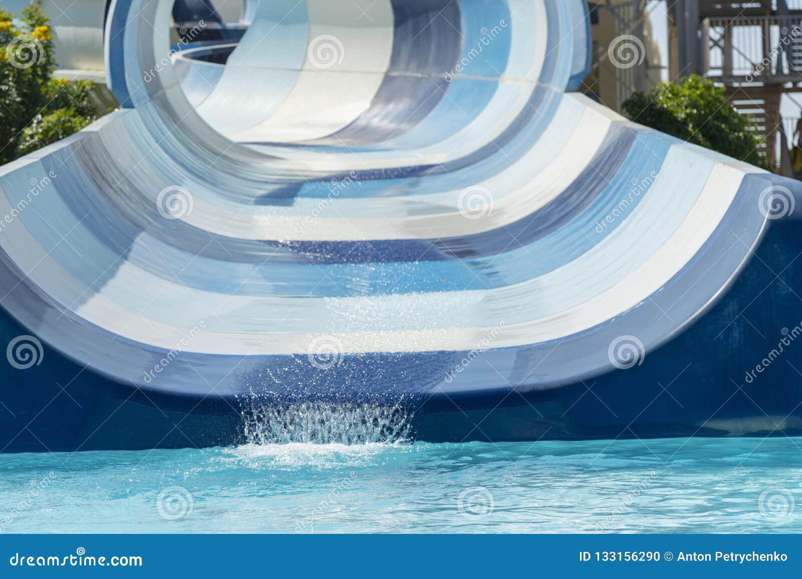 Wide Blue Water Slide in the Water Park. Stock Photo - Image of ...