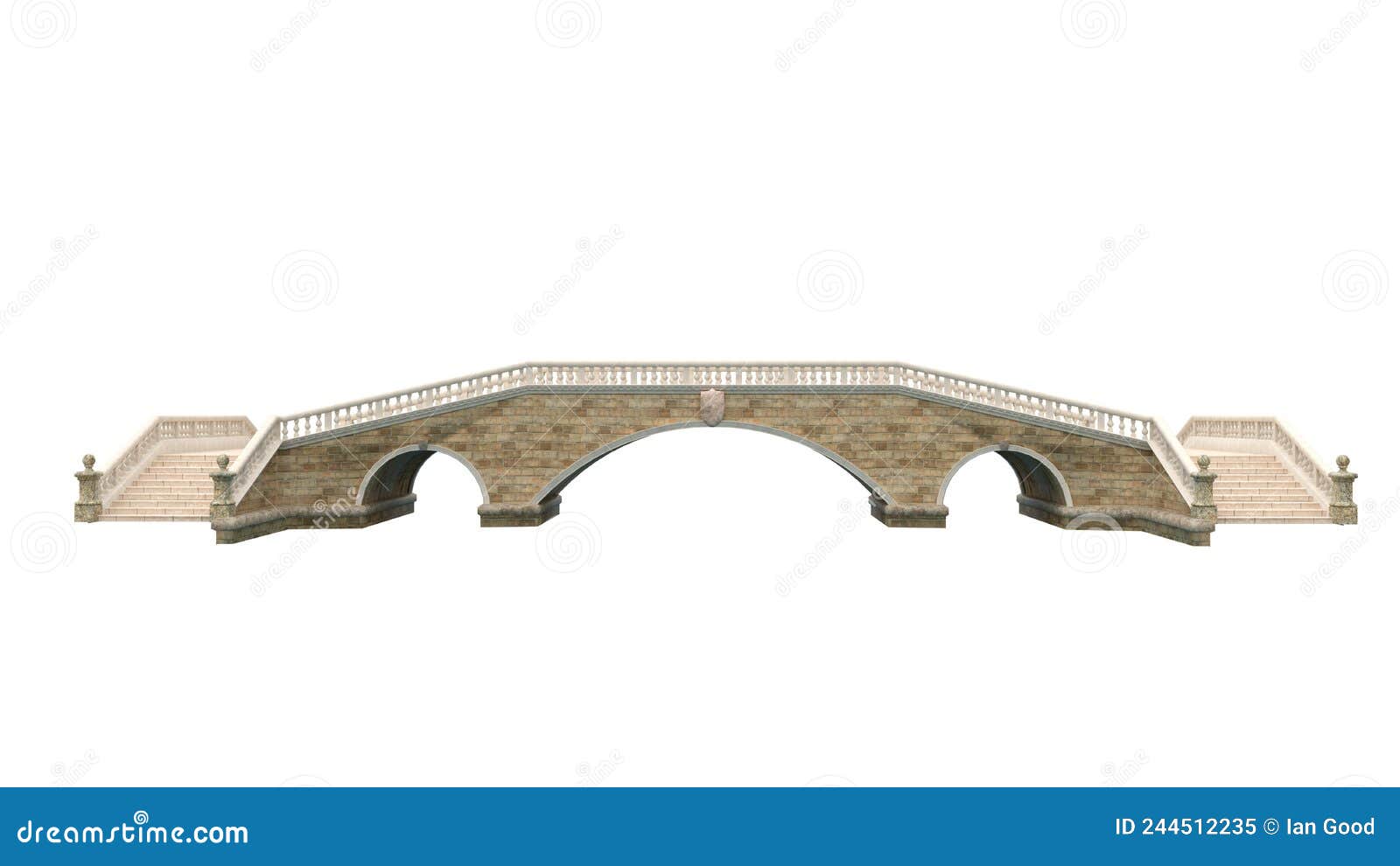 Wide Brown Stone Bridge with Steps on Each Side. 3D Illustration ...