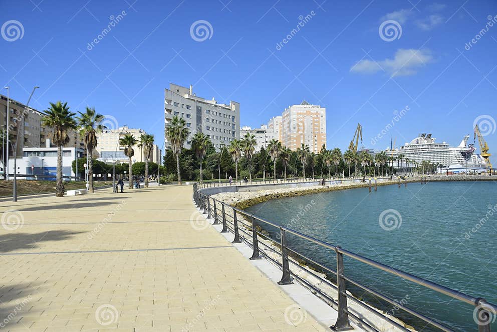 A Wide City Embankment with Palm Trees. Cadiz Stock Image - Image of ... A Wide City Embankment with Palm Trees. Cadiz Stock Image - Image of ...
