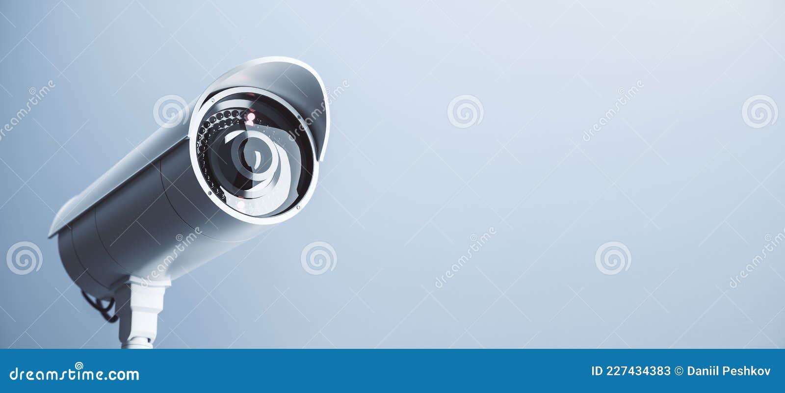 Wide Close Up Image of Cctv Camera on Light Blue Background with Mock ...