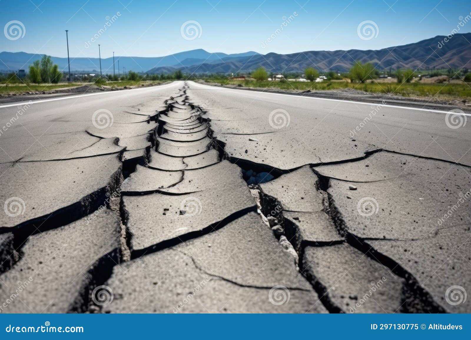 A Wide Cracked Highway from an Earthquakes Force Stock Image - Image of ...