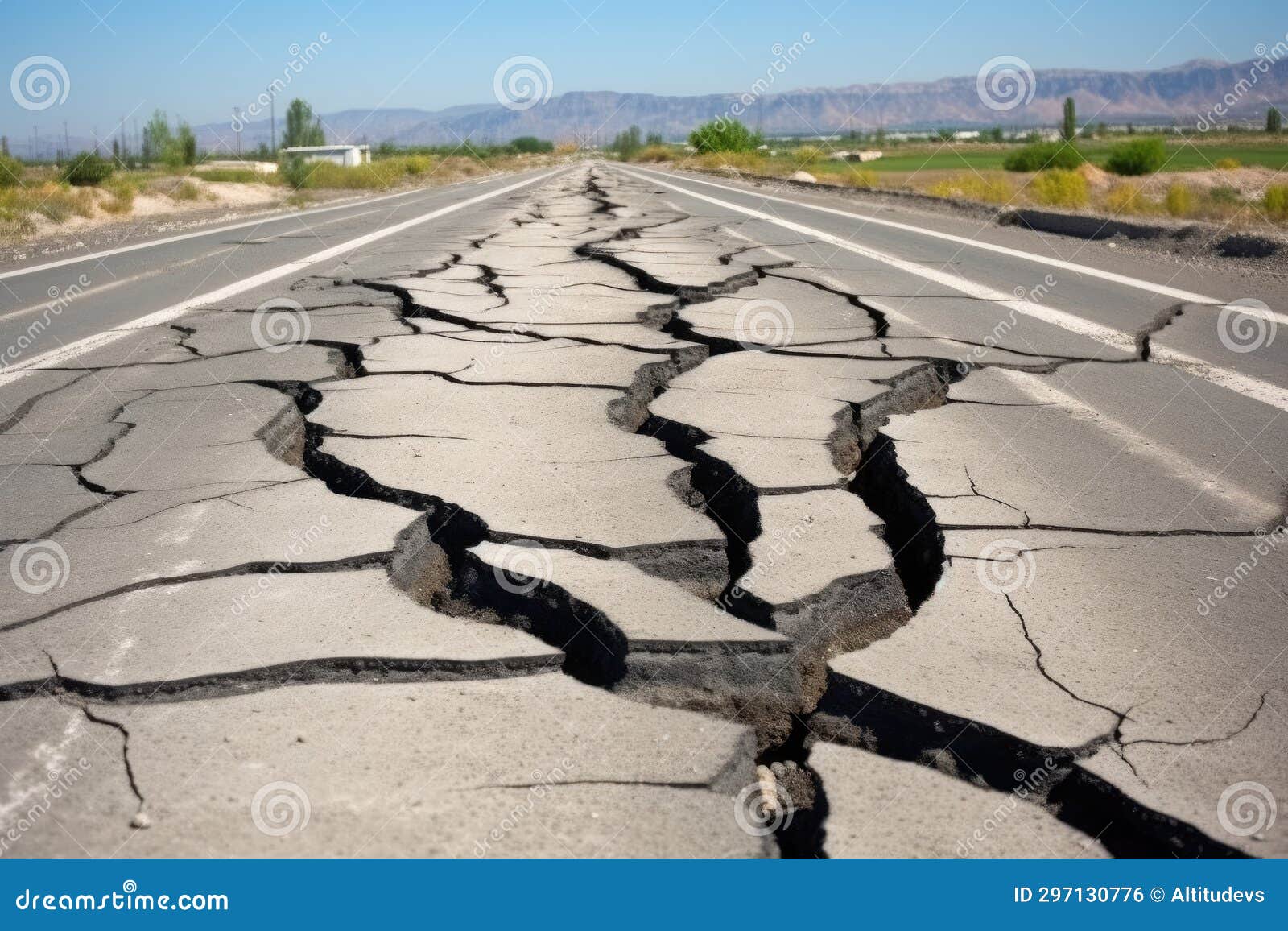 A Wide Cracked Highway from an Earthquakes Force Stock Photo - Image of ...