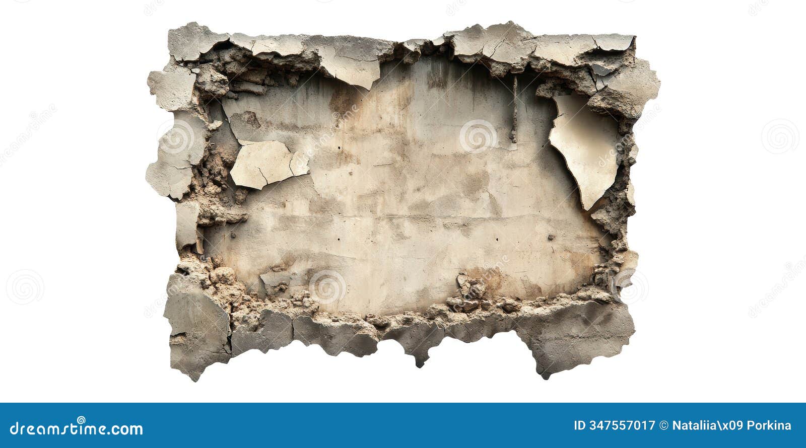 Wide Crumbling Wall Section with Exposed Inner Layers Isolated on ...