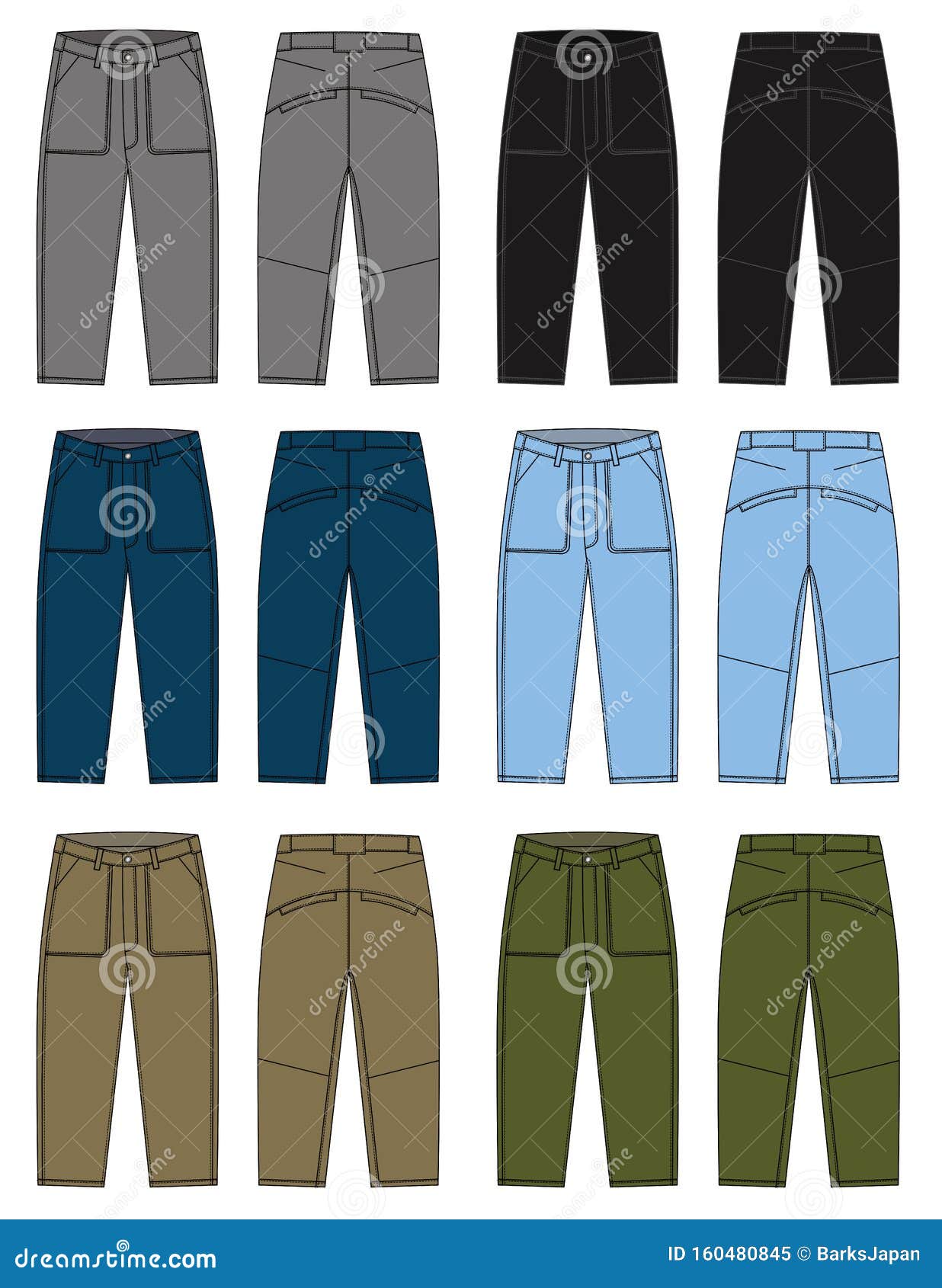 Wide Denim Pants Illustration Set / Color Variations Stock Vector ...