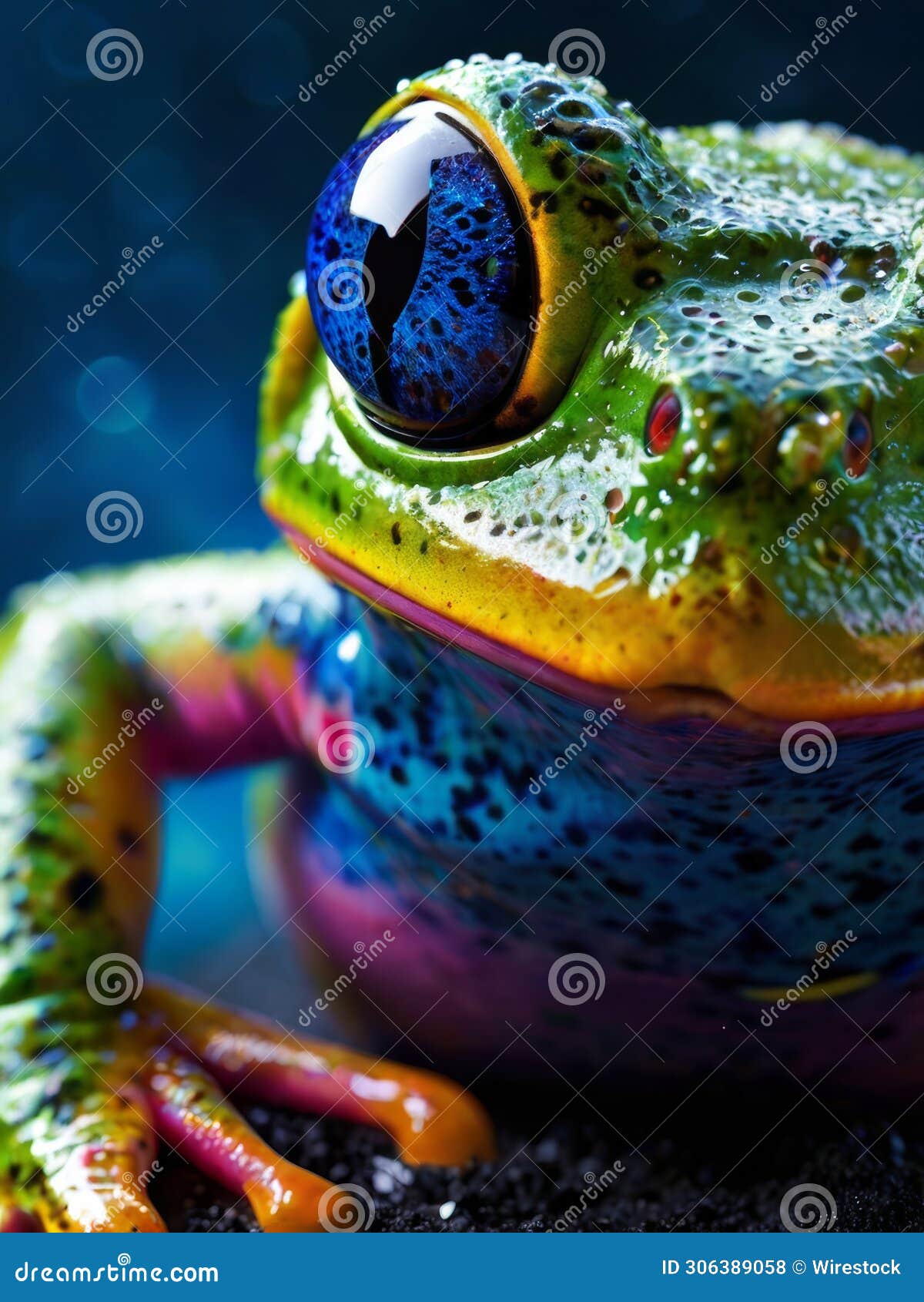 Wide-eyed Frog Perched on a Sleek Black Rock, Ai-generated. Stock ...