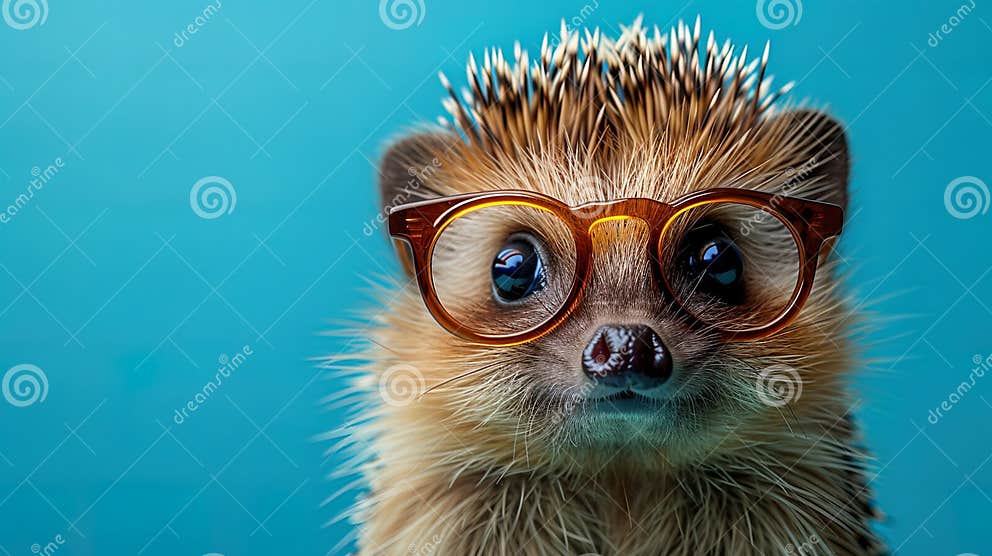 A Wide-eyed Hedgehog with Rectangular Glasses, Showcasing a Delightful ...