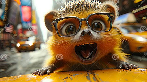 A Wide-eyed Hedgehog with Rectangular Glasses, Showcasing a Delightful ...