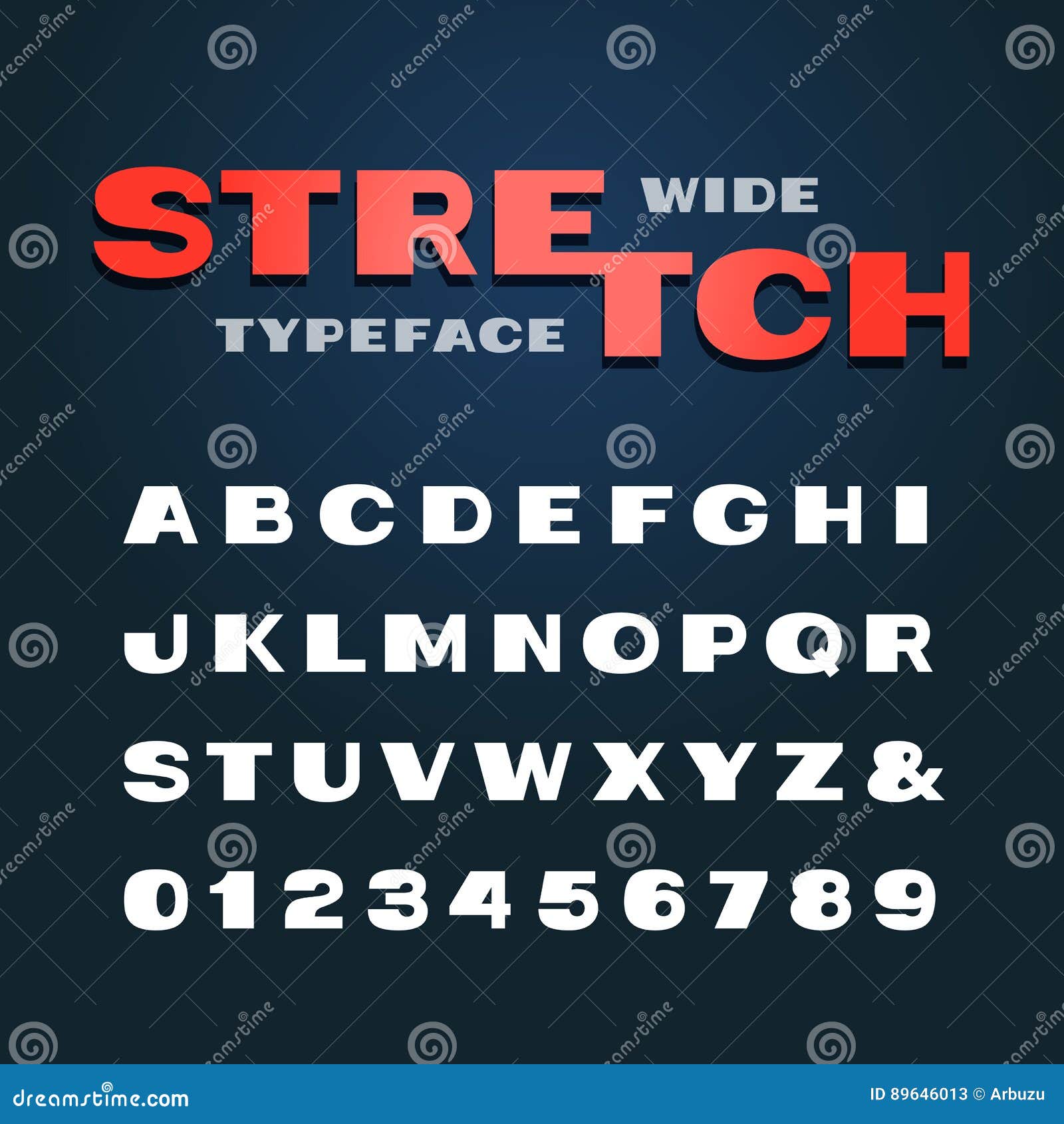 Wide Font. Vector Alphabet with Stretch Effect Letters and Numbers ...