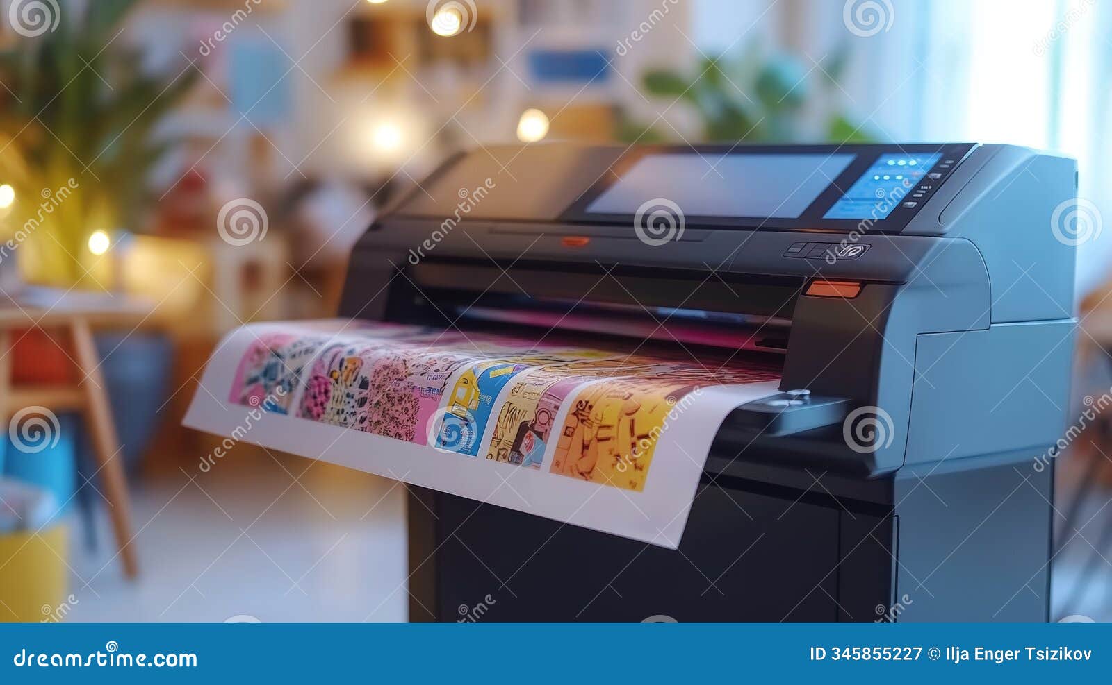 Wide Format Label Printing Machine Producing Labels Against a Blurred ...