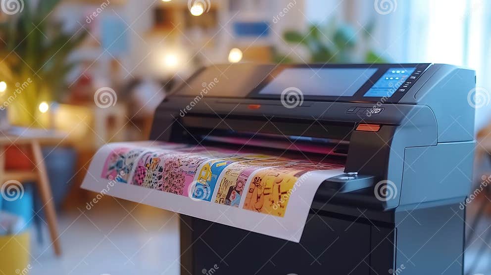 Wide Format Label Printing Machine Producing Labels Against a Blurred ...