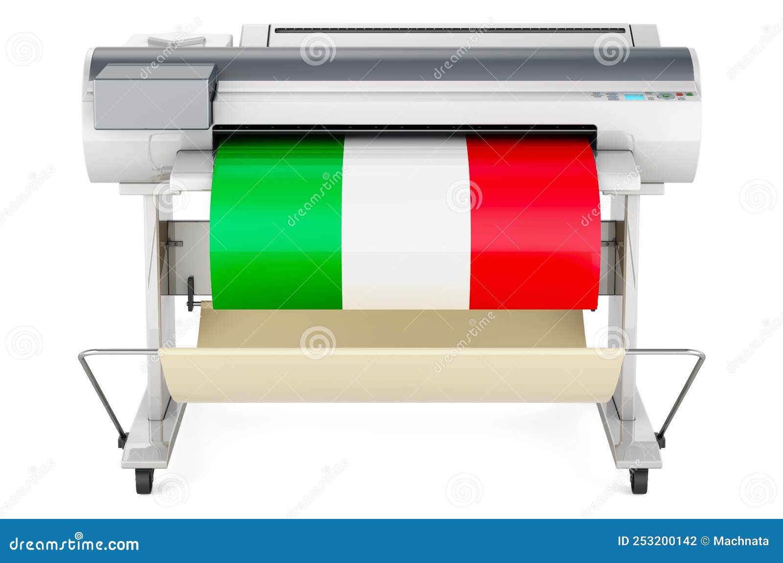 Wide Format Printer, Plotter with Italian Flag. 3D Rendering Stock ...