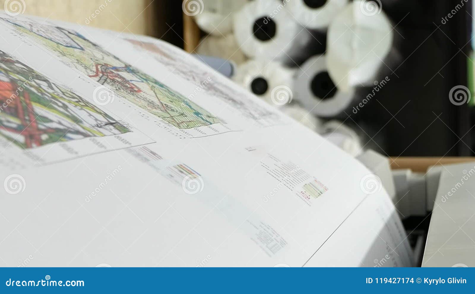 Wide Format Printer Prints and Cuts Draft Drawing Stock Footage - Video ...
