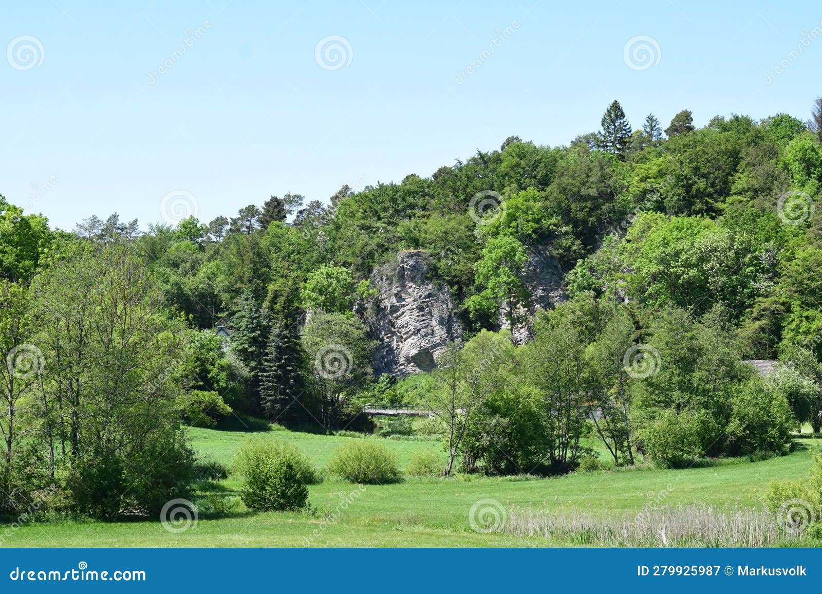 Wide Green Landscape with a Big Cliff Stock Image - Image of stone ...