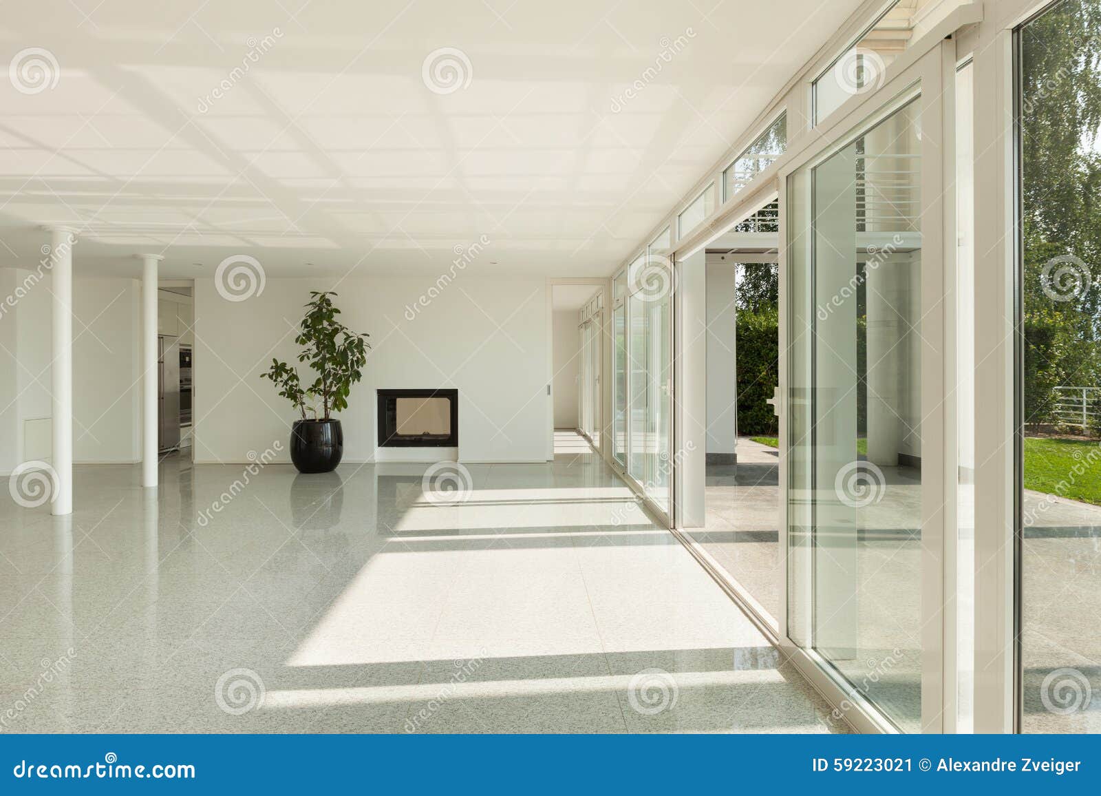 Wide hall with windows stock image. Image of marble, sunny - 59223021