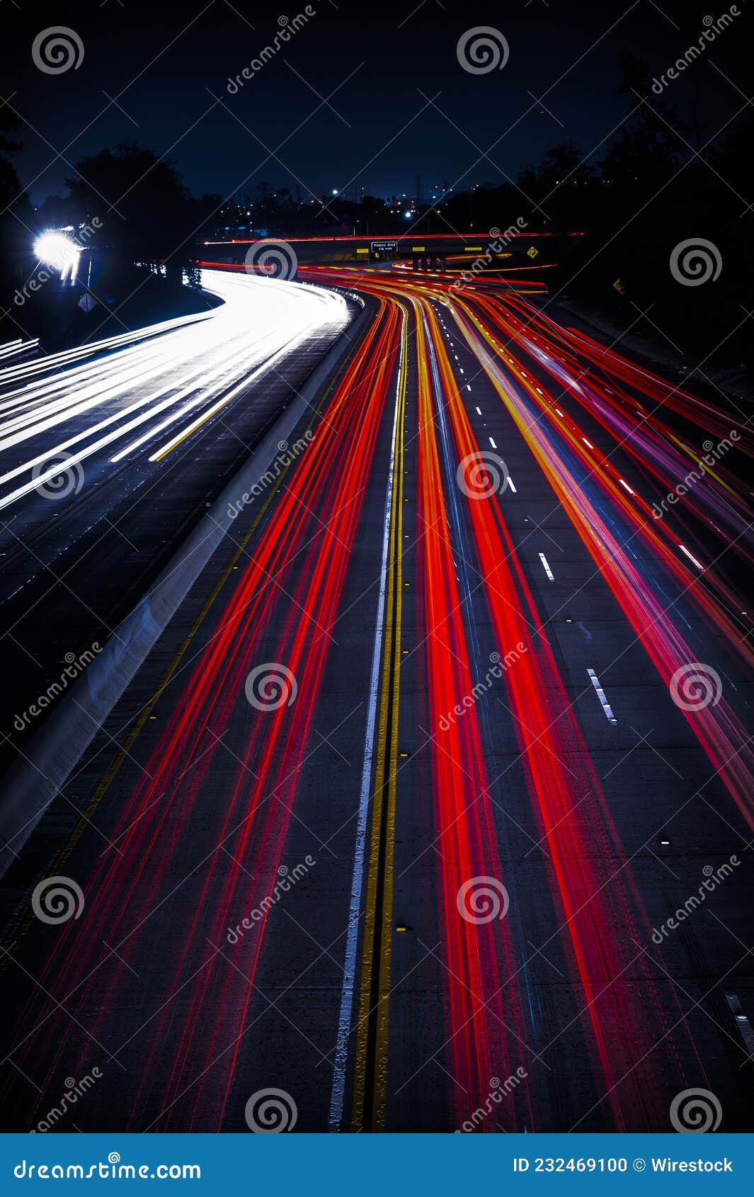 Wide Highway with Abstract Bright Traffic Light Trails at Night ...