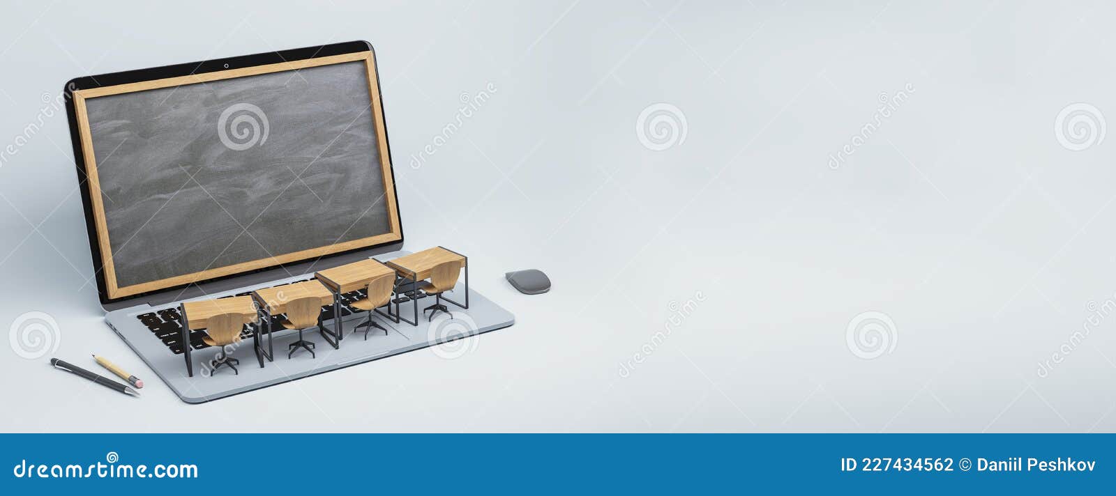 Wide Laptop Blackboard Screen Classrom on Light Background. Online ...