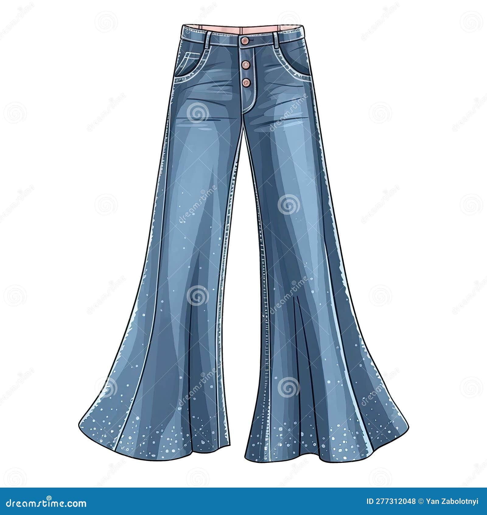 Wide Leg Jeans In Cartoon Style Stiker On White Background On Isolated