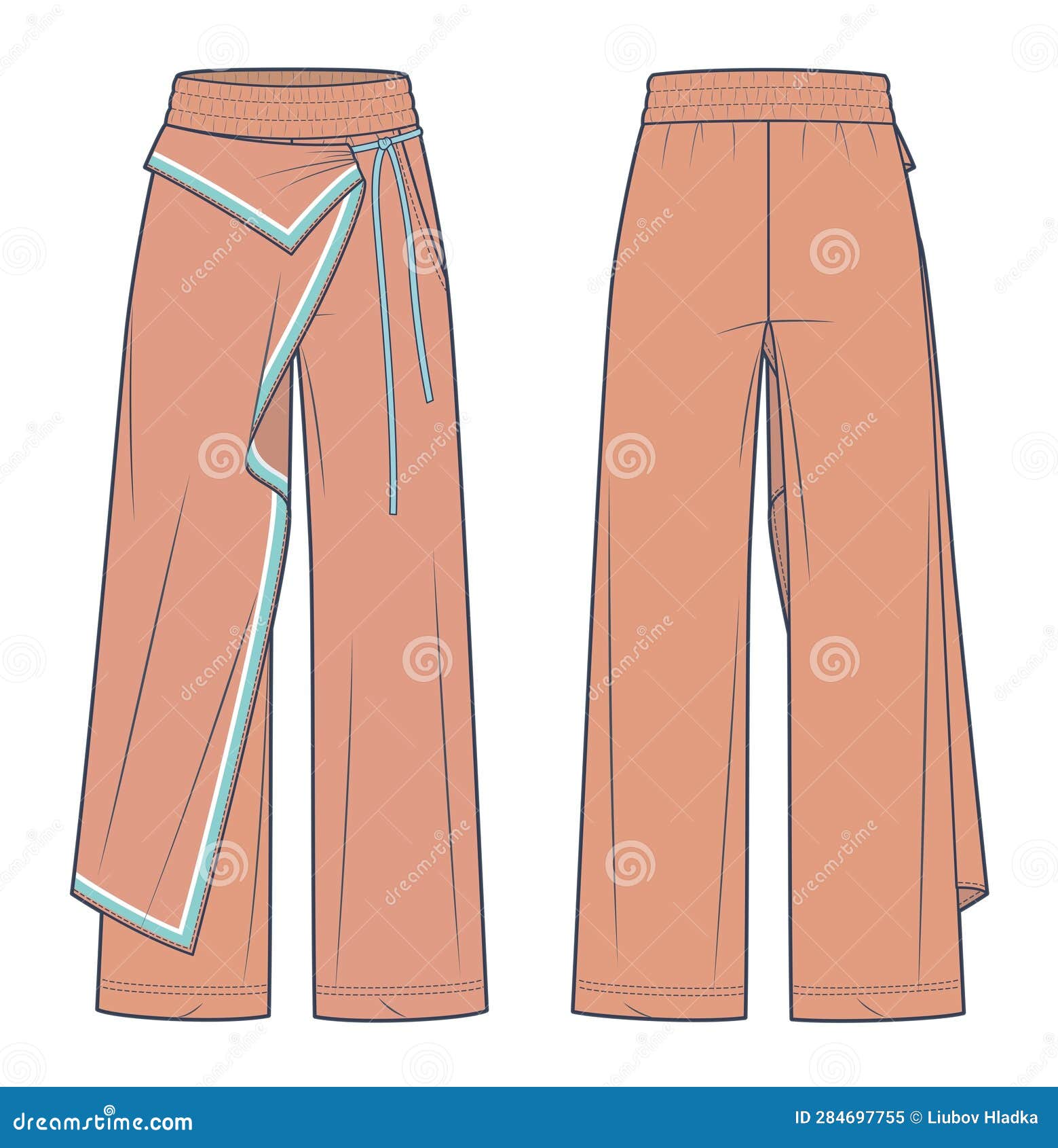 Wide Leg Pants Technical Fashion Illustration Wrap Pants Asymmetric