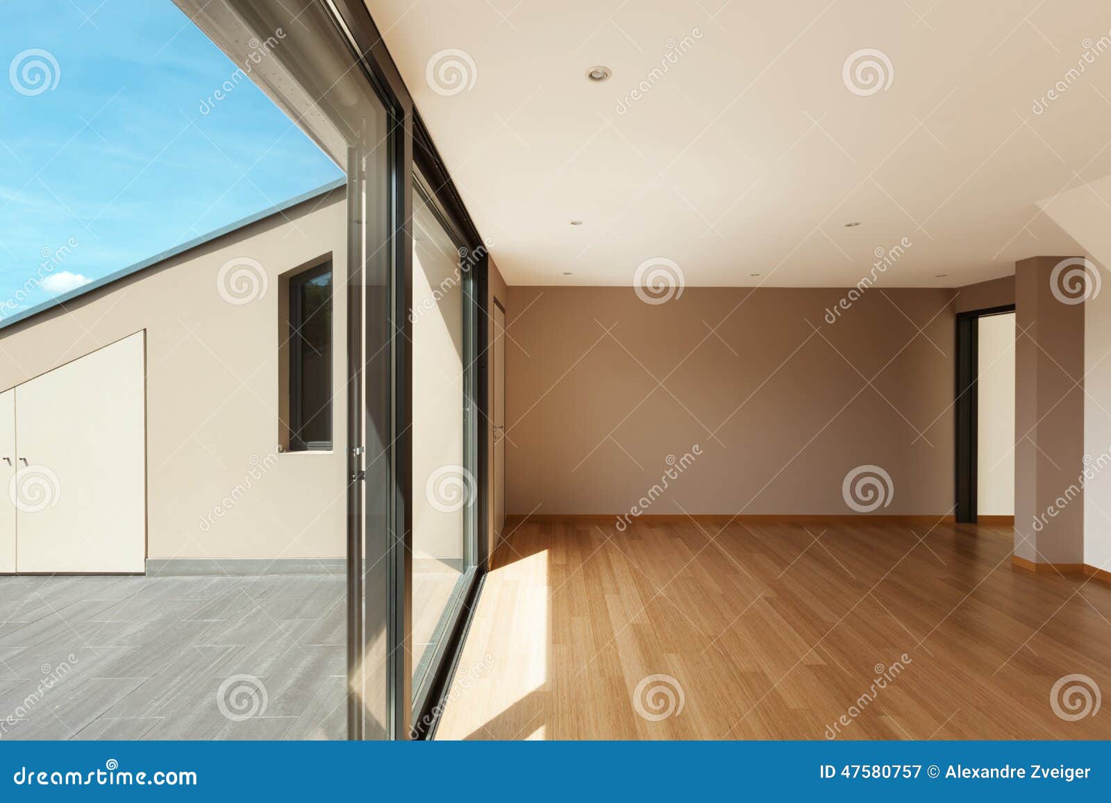 Wide Living Room with Large Window Stock Image - Image of living ...