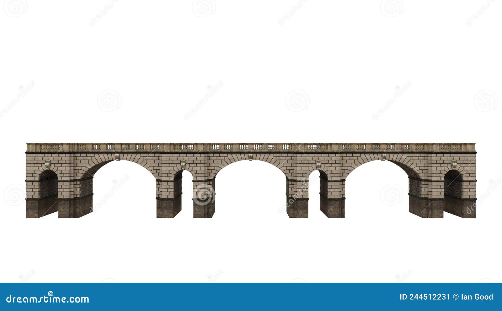 Wide Low Old Stone Bridge 3d Illustration Isolated on White Background ...