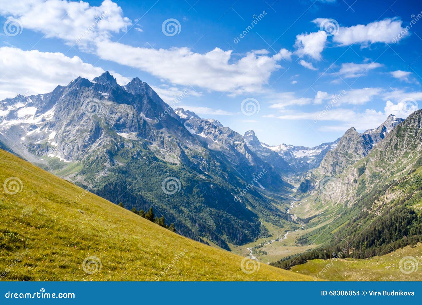 Wide Mountain Valley. Caucasus Stock Photo - Image of color, landscape ...
