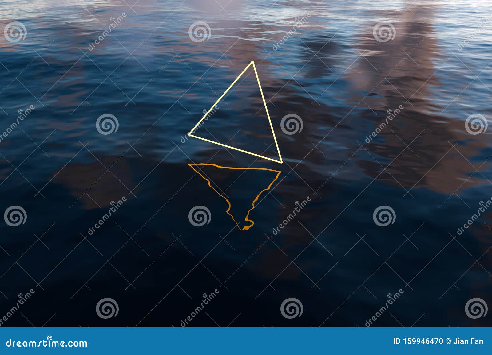 The Wide Ocean with Glowing Triangle Lines, 3d Rendering Stock ...