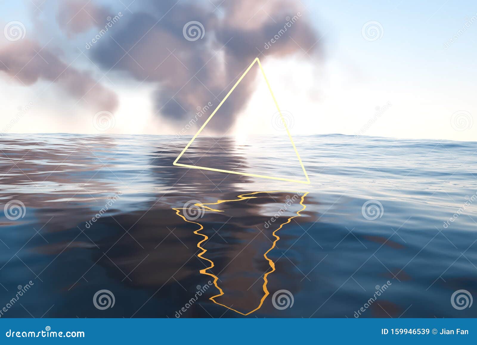 The Wide Ocean with Glowing Triangle Lines, 3d Rendering Stock ...