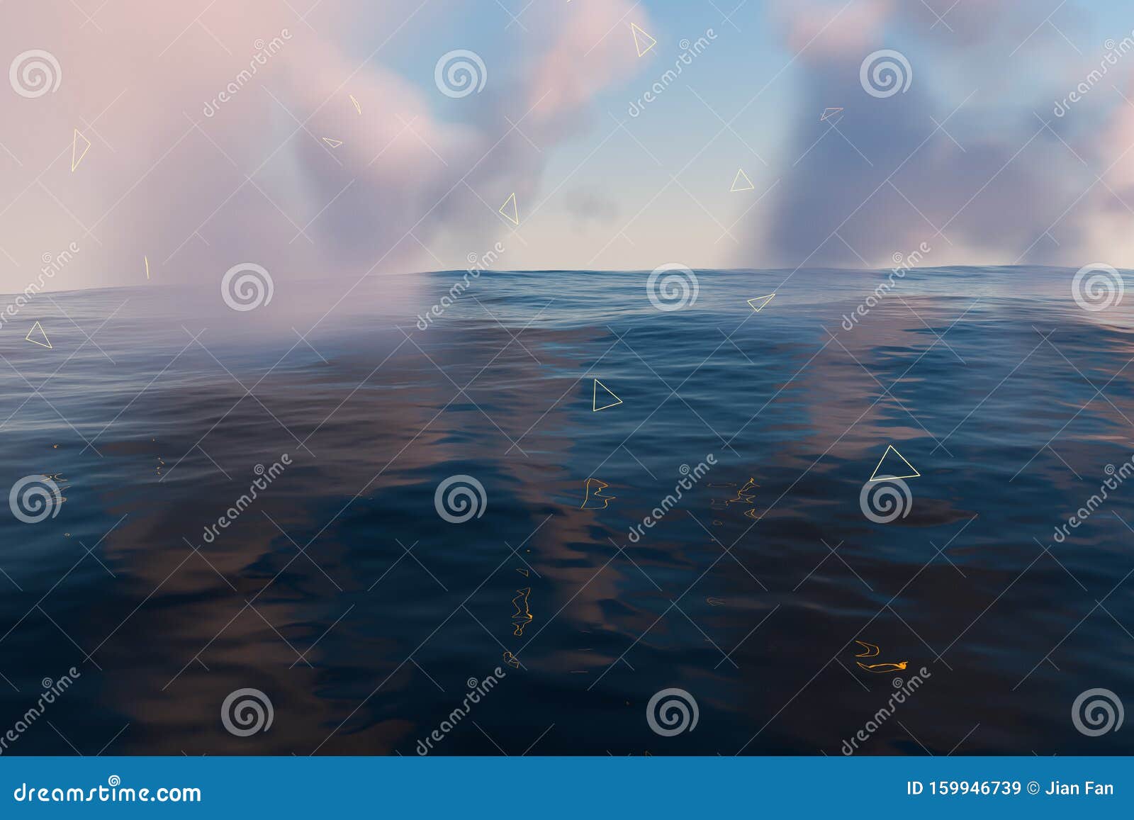 The Wide Ocean with Sunshine Going through the Clouds, 3d Rendering ...