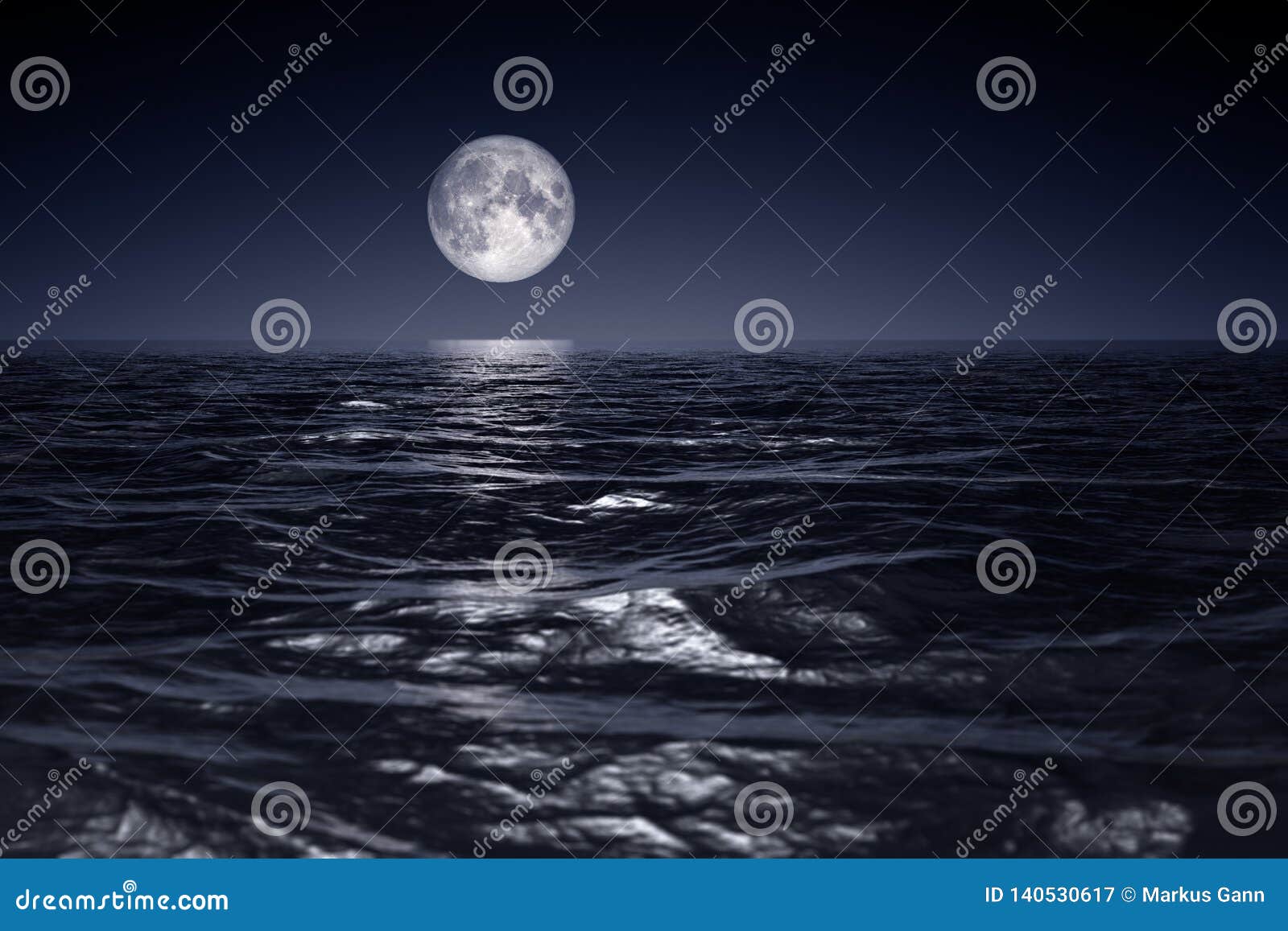 Wide Ocean Waves Horizon Moon Night Background Stock Illustration ...