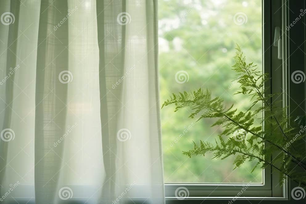 A Wide Open Window with Sheer Curtains Rustling in the Breeze Stock Illustration - Illustration ...