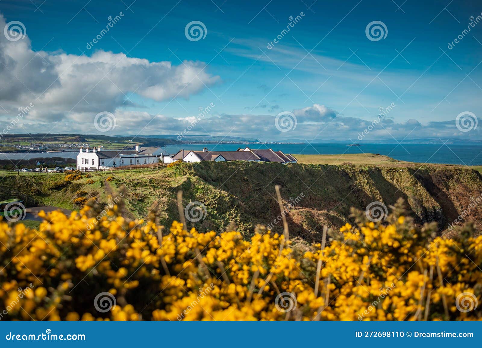 Wide Panorama of Cliffs and Hexagonal Stones or Pillars at Giant Stock ...