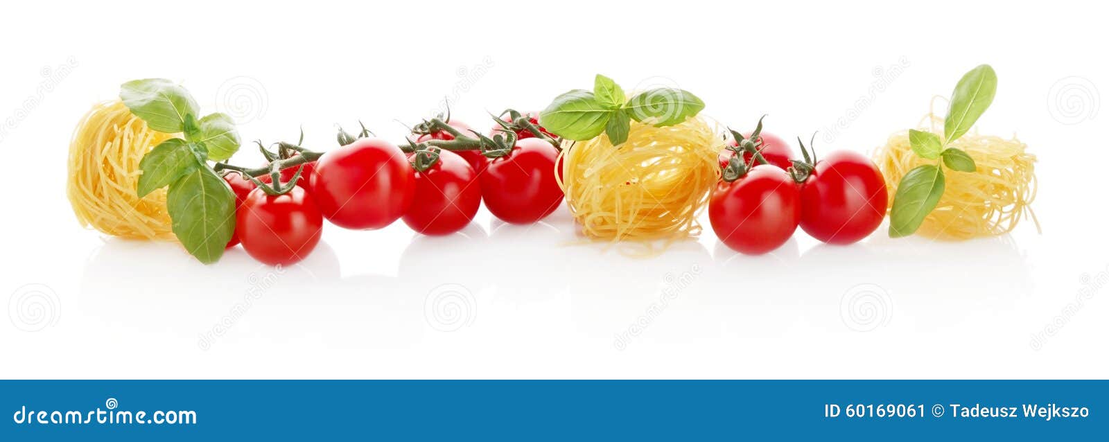 Wide Panoramic Long Horizontal View of Tomatoes,pasta and Basil on ...