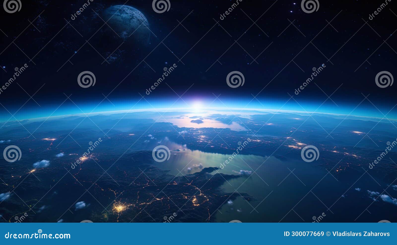 A Wide Panoramic Overview of the Earth from Space Flight Stock ...
