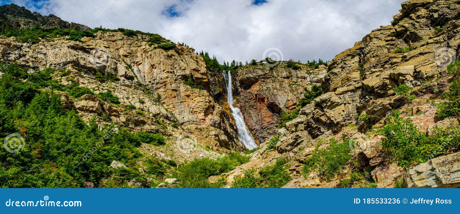 0000321 Wide Panoramic View of Apikuni Falls at Glacier National Park ...